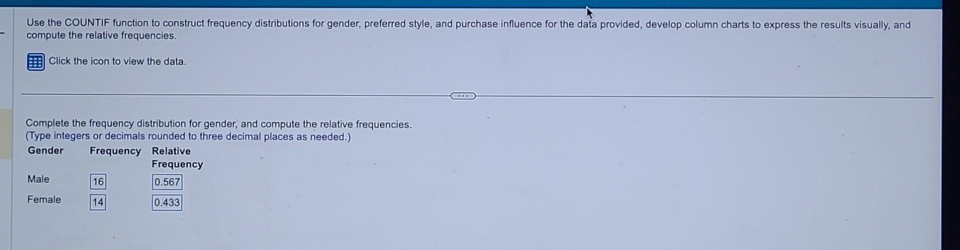 Solved Use the COUNTIF function to construct frequency | Chegg.com