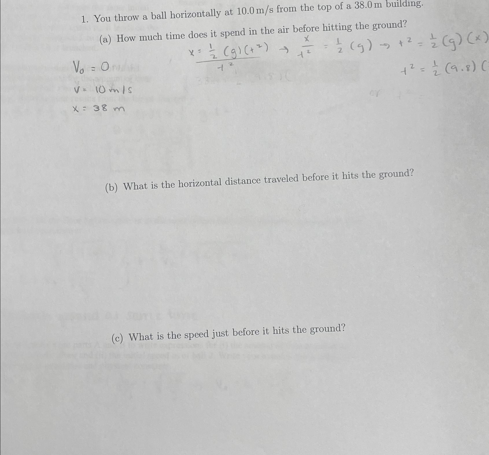 Solved You throw a ball horizontally at 10.0ms ﻿from the top | Chegg.com