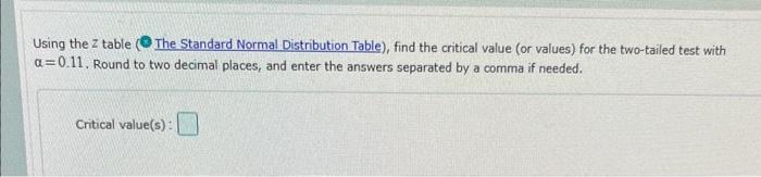 Solved Using the Z table (The Standard Normal Distribution | Chegg.com