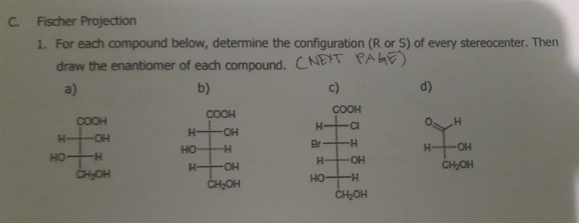 Solved C Fischer Projection 1. For each compound below, | Chegg.com