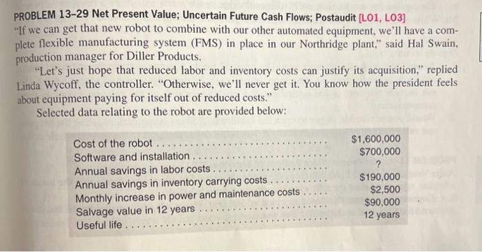 Solved PROBLEM 13-29 Net Present Value; Uncertain Future | Chegg.com