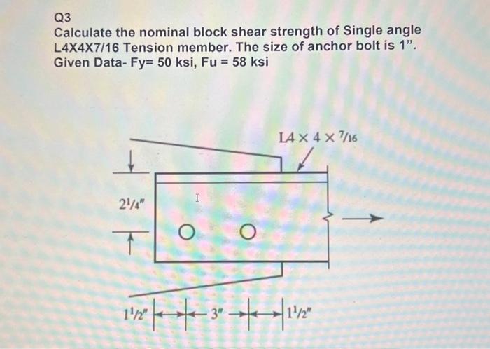 Solved Q3 Calculate the nominal block shear strength of | Chegg.com