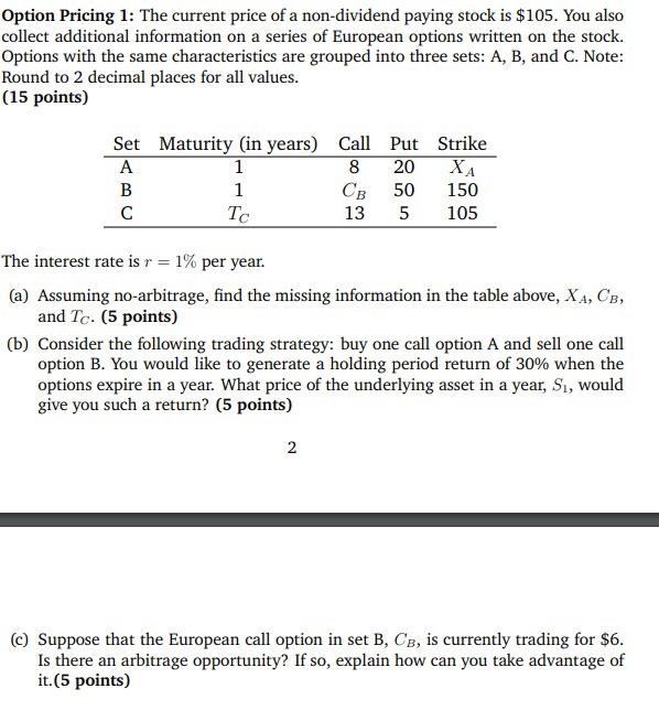 Solved Option Pricing 1: The current price of a non-dividend | Chegg.com