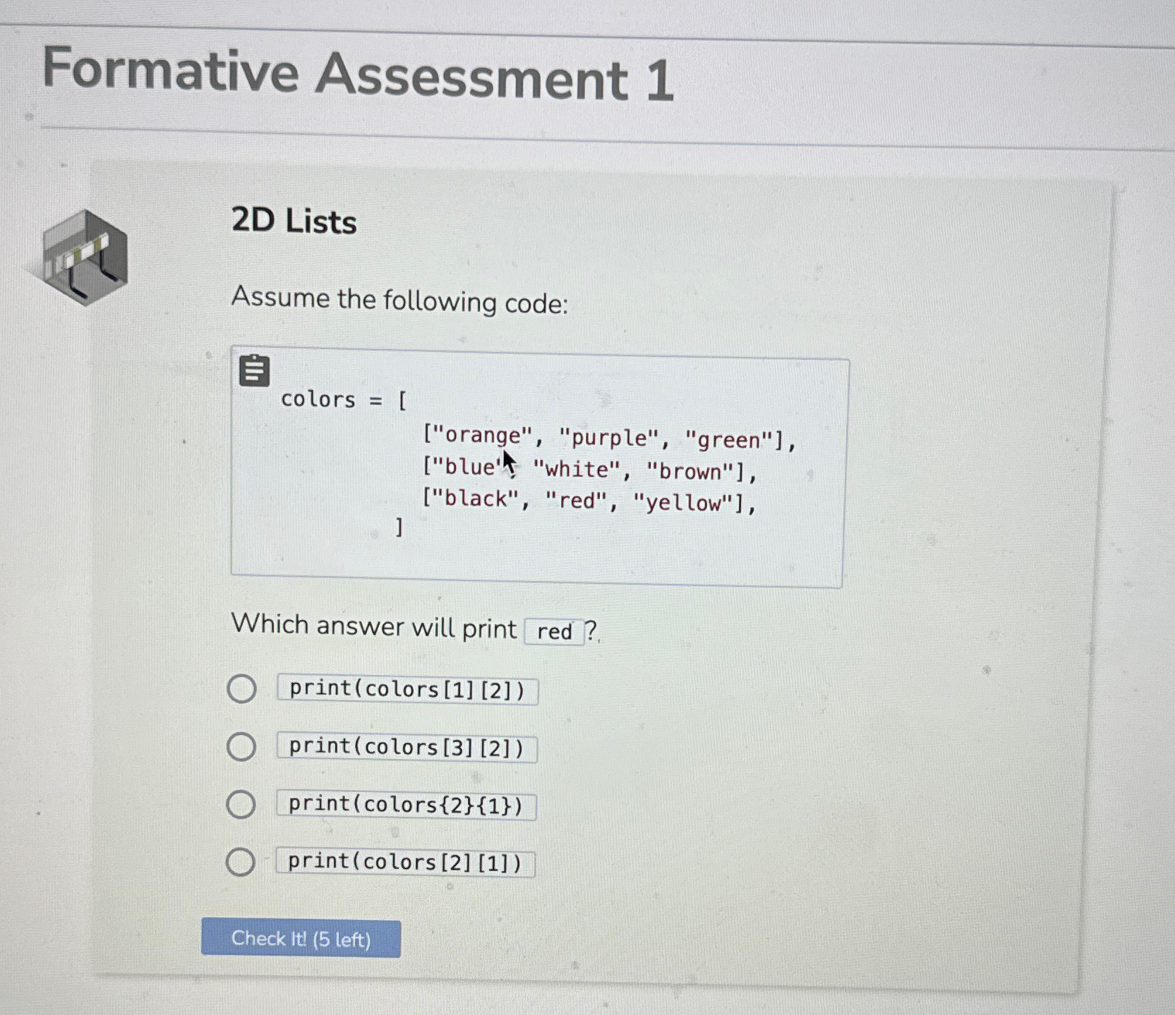 Solved Formative Assessment 12D ListsAssume the following | Chegg.com