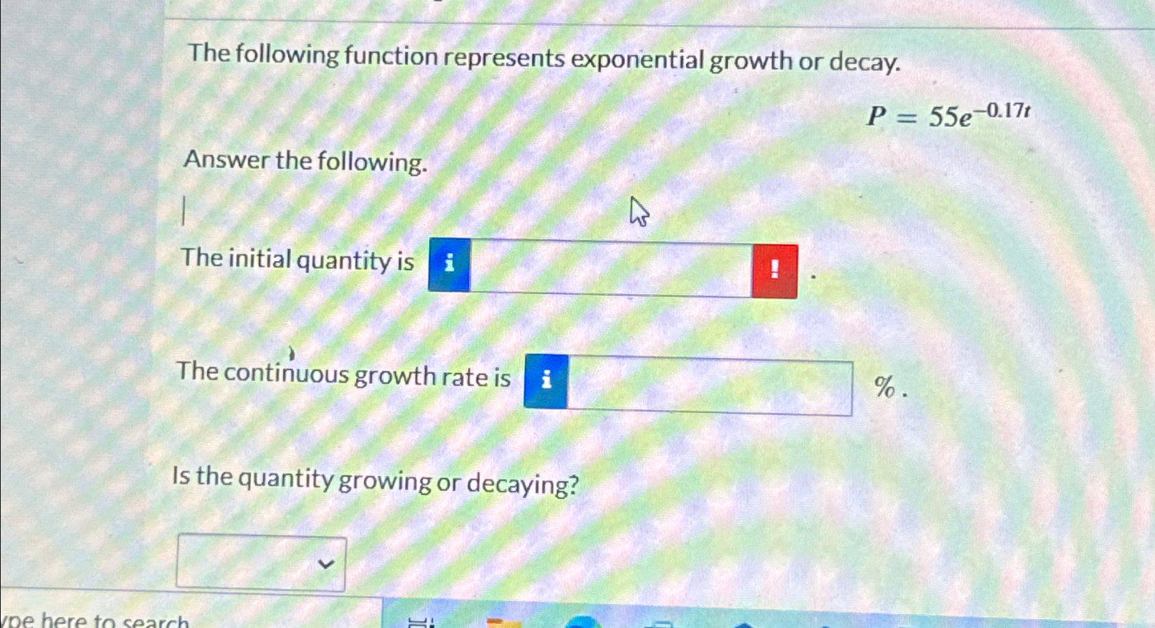 Solved The following function represents exponential growth | Chegg.com