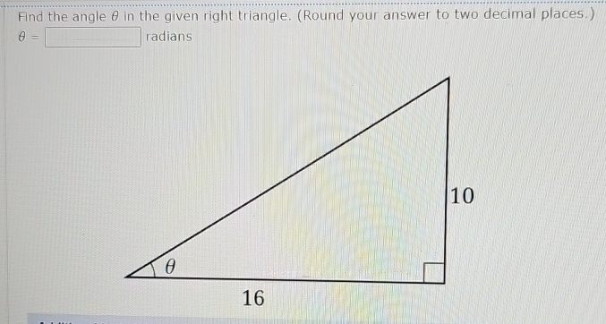 Solved Find the angle θ ﻿in the given right triangle. (Round | Chegg.com