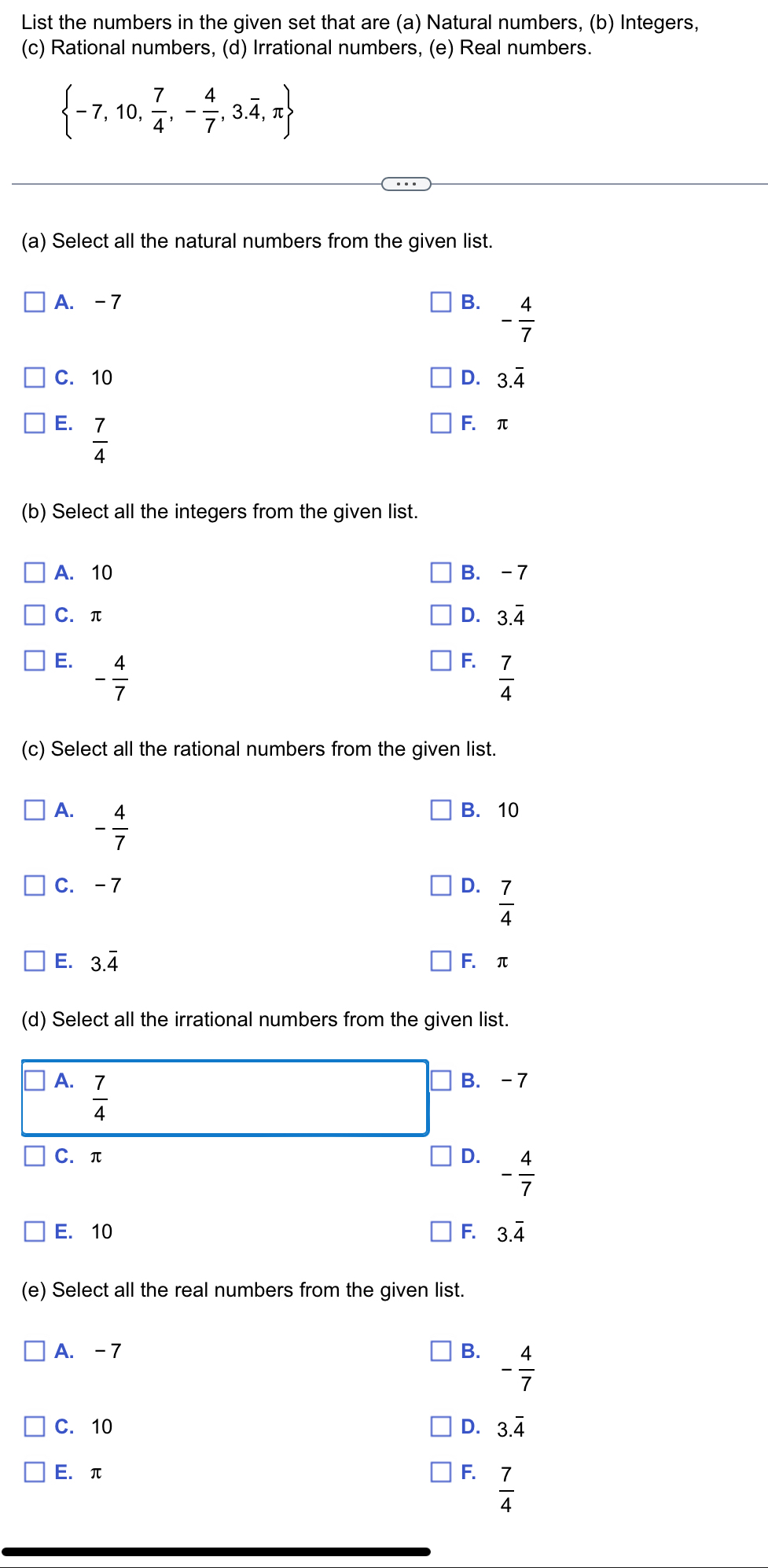 Solved List the numbers in the given set that are (a) | Chegg.com