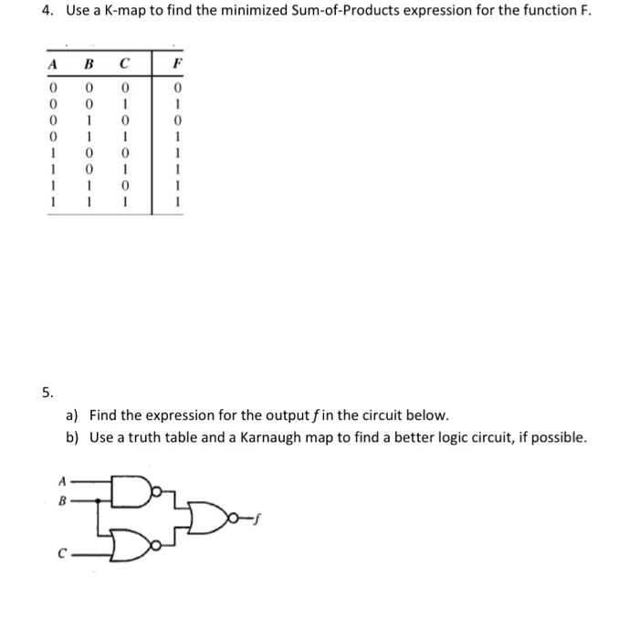Solved 4. Use a K-map to find the minimized Sum-of-Products | Chegg.com