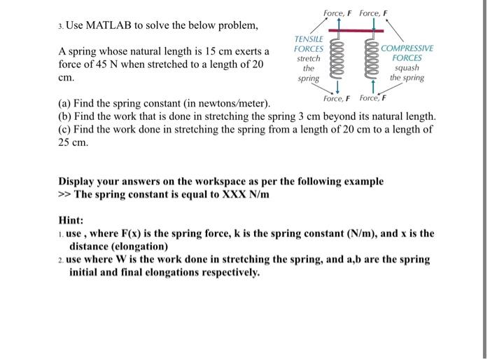 Solved 3. Use MATLAB to solve the below problem, A spring | Chegg.com