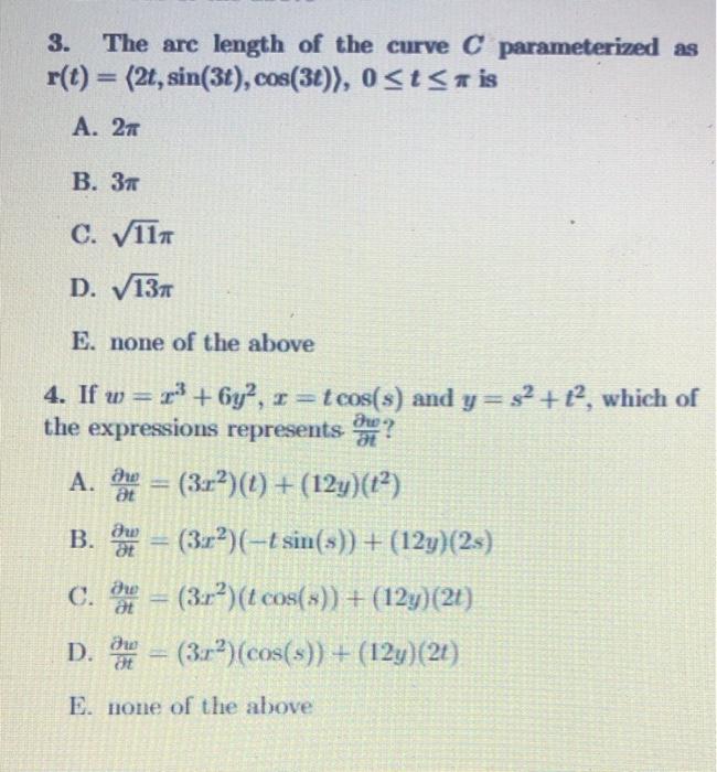 Solved 3. The arc length of the curve C parameterized as | Chegg.com