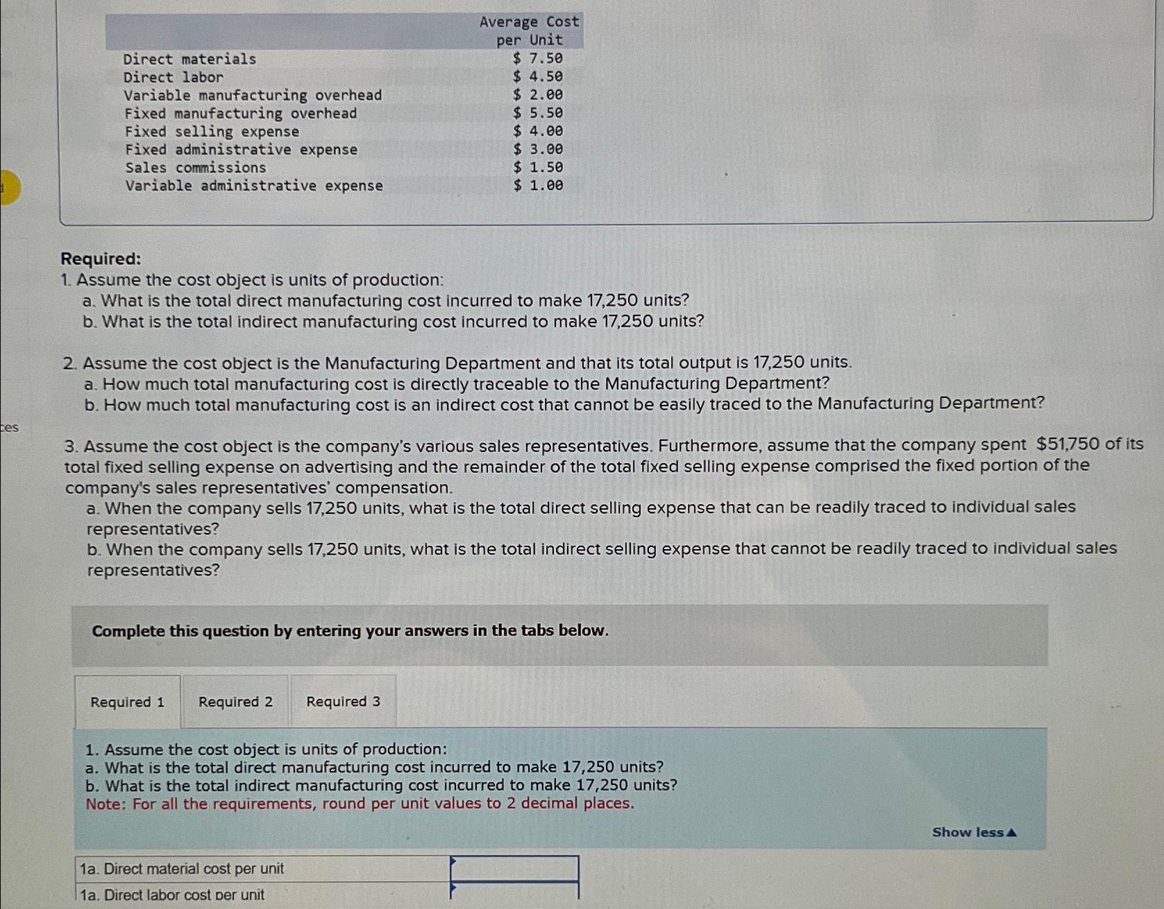 Solved \table[[,\table[[Average Cost],[per Unit]]],[Direct | Chegg.com