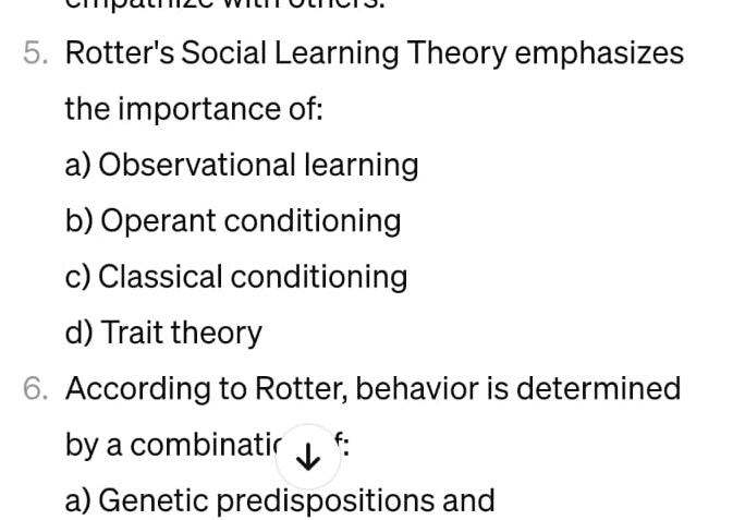 Solved Rotter's Social Learning Theory emphasizes the | Chegg.com