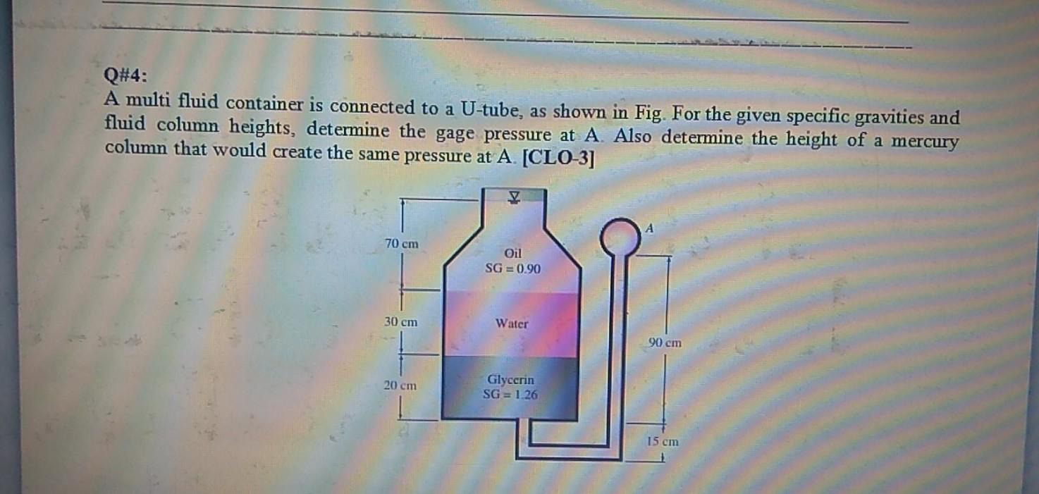Solved Q#4: A multi fluid container is connected to a | Chegg.com