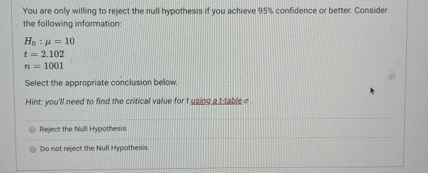 Solved You are only willing to reject the null hypothesis if | Chegg.com