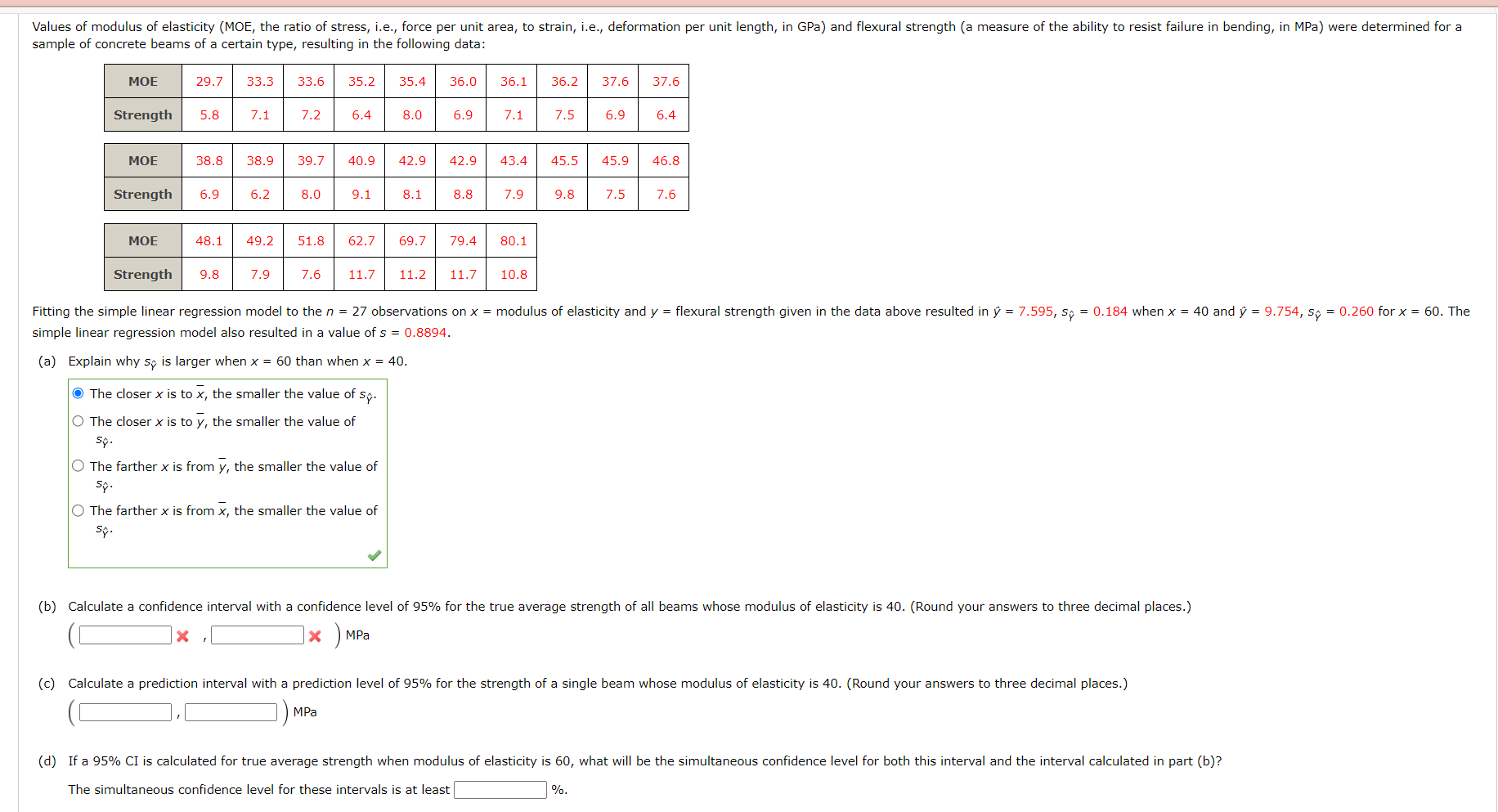Solved Values of modulus of elasticity (MOE, ﻿the ratio of | Chegg.com