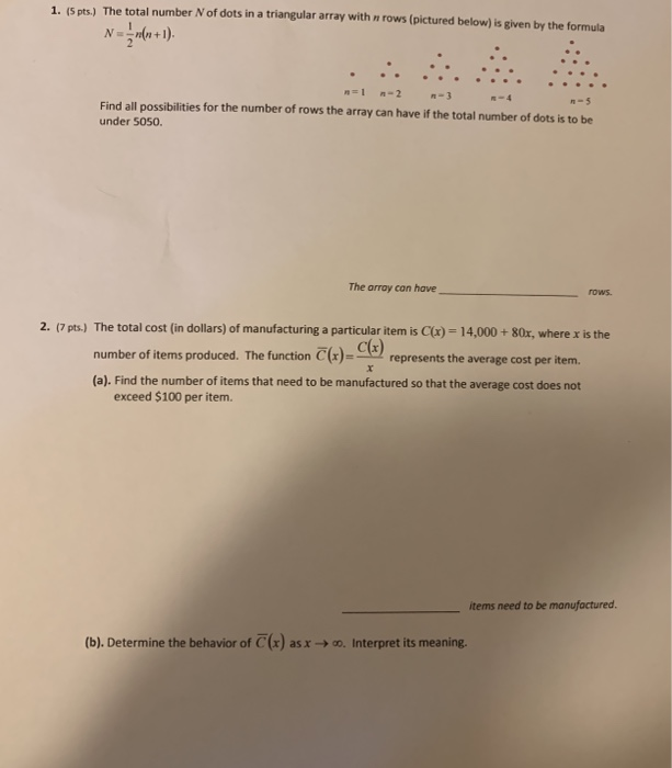 Solved 1. (5 pts.) The total number of dots in a triangular | Chegg.com