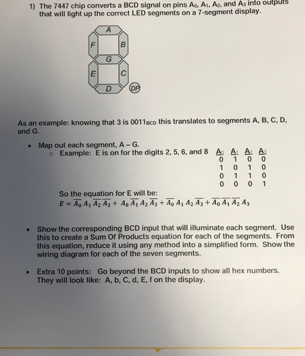 Solved 1) The 7447 chip converts a BCD signal on pins Ao, | Chegg.com