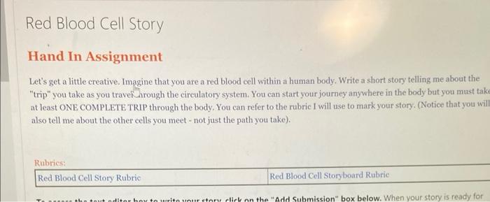 Solved Red Blood Cell Story Hand In Assignment Let's get a | Chegg.com