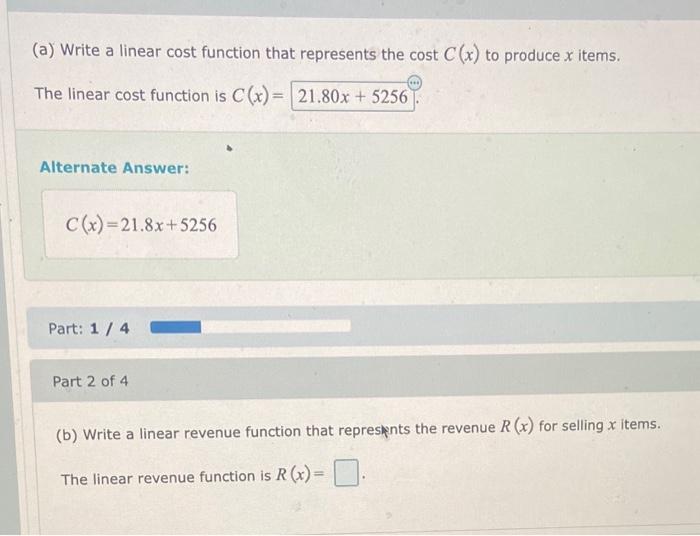 Solved A Write A Linear Cost Function That Represents The