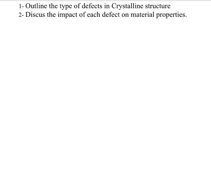 Solved 1- Outline the type of defects in Crystalline | Chegg.com