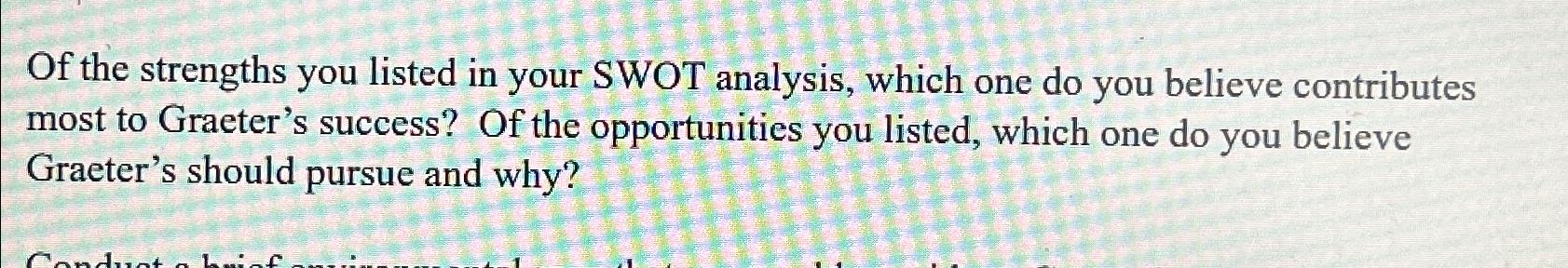 Solved Of the strengths you listed in your SWOT analysis, | Chegg.com