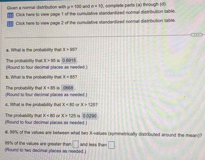 Solved Given a normal distribution with μ=100 and σ=10, | Chegg.com