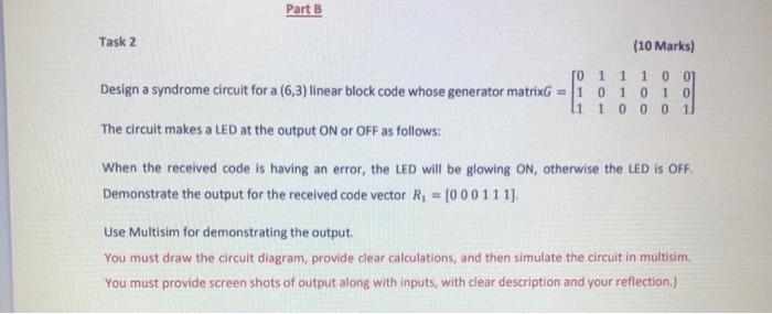 Solved Design a syndrome circuit for a (6,3) linear block | Chegg.com