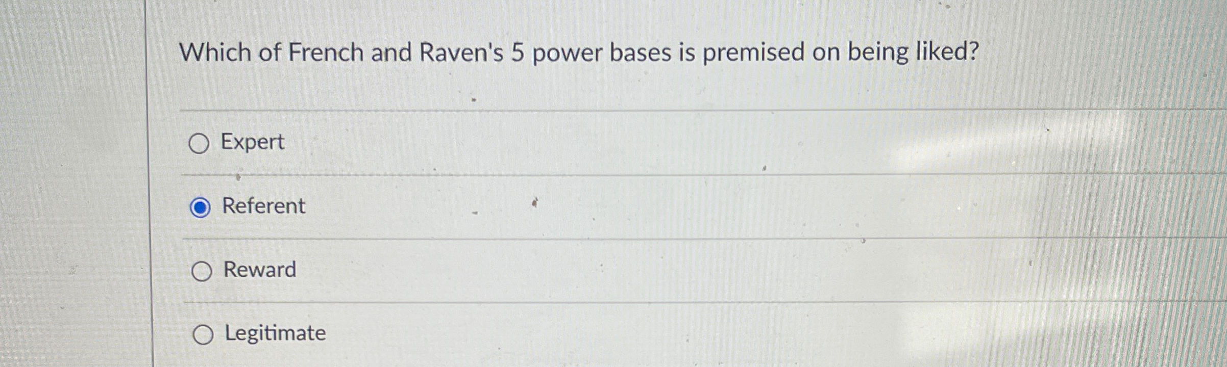Solved Which of French and Raven's 5 ﻿power bases is | Chegg.com