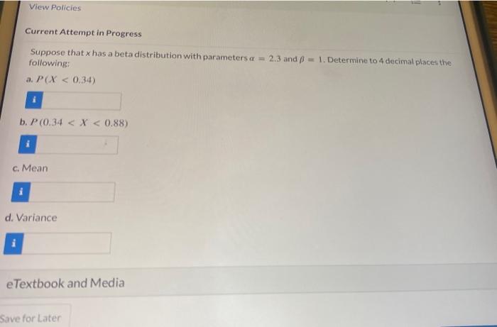 Solved Suppose that x has a beta distribution with | Chegg.com