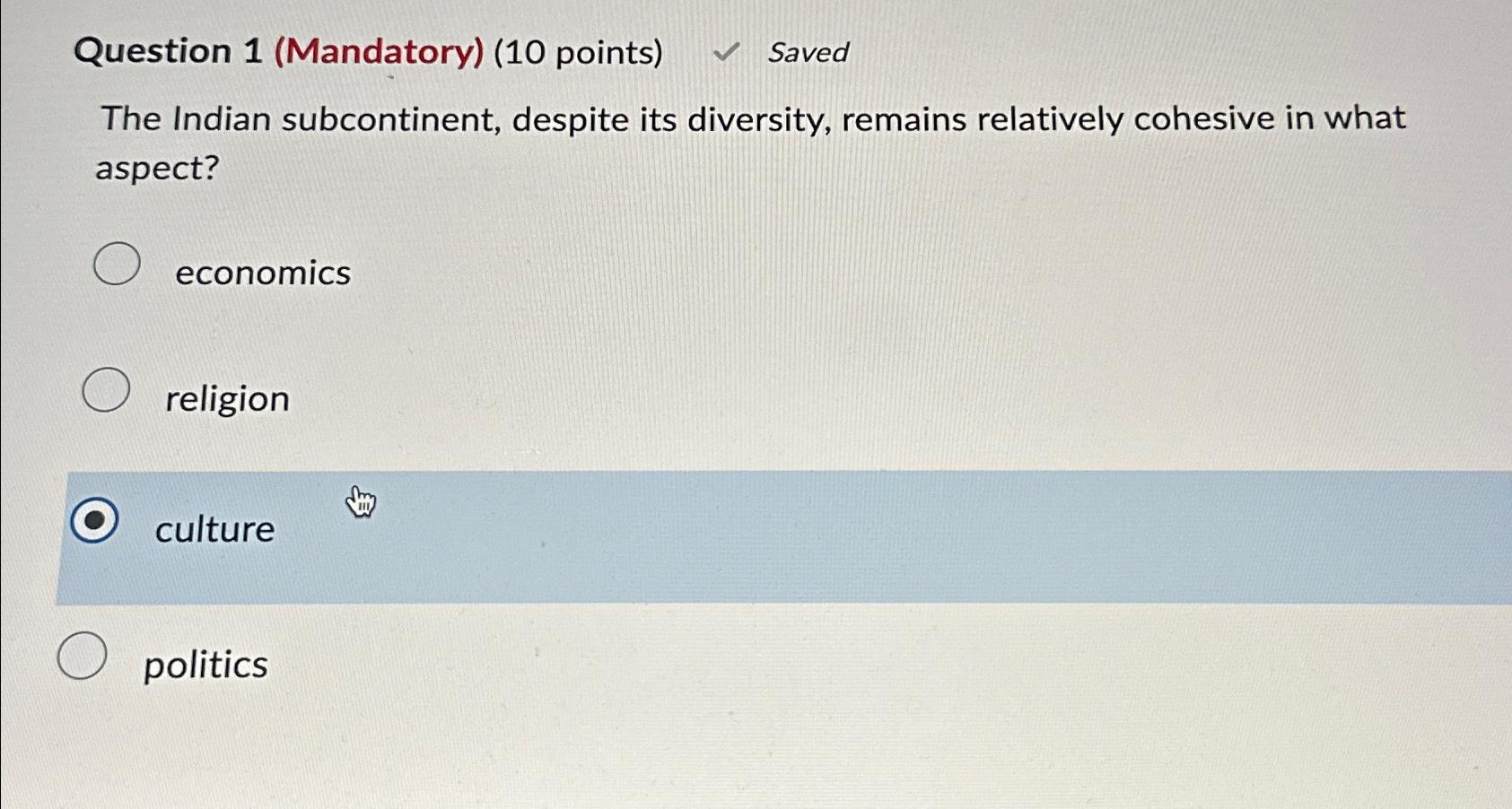 Solved Question 1 (Mandatory) (10 ﻿points) ﻿SavedThe Indian | Chegg.com