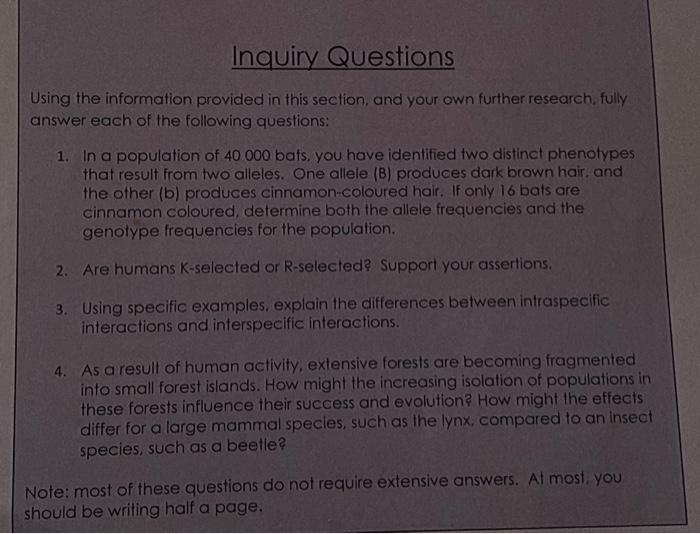 Solved Inquiry Questions Using the information provided in | Chegg.com