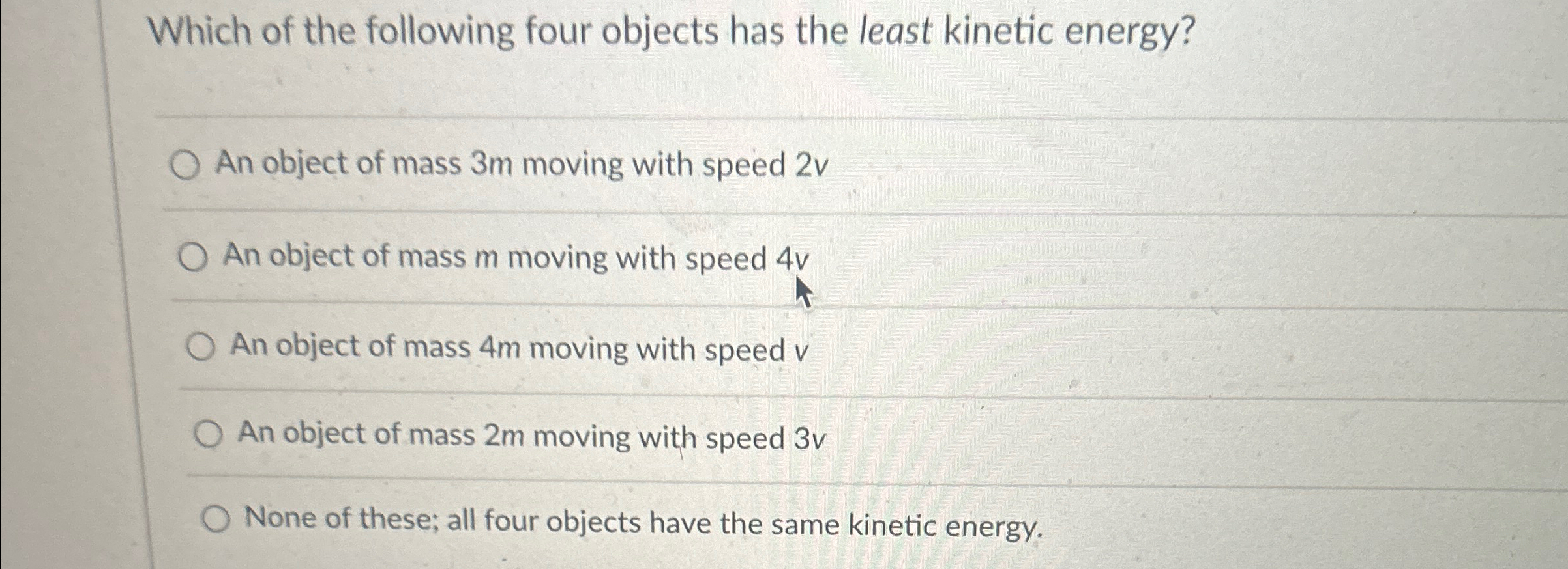 Solved Which of the following four objects has the least | Chegg.com