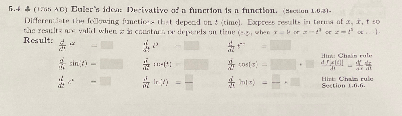 Solved 5 4 1755 Ad Eulers Idea Derivative Of A Function