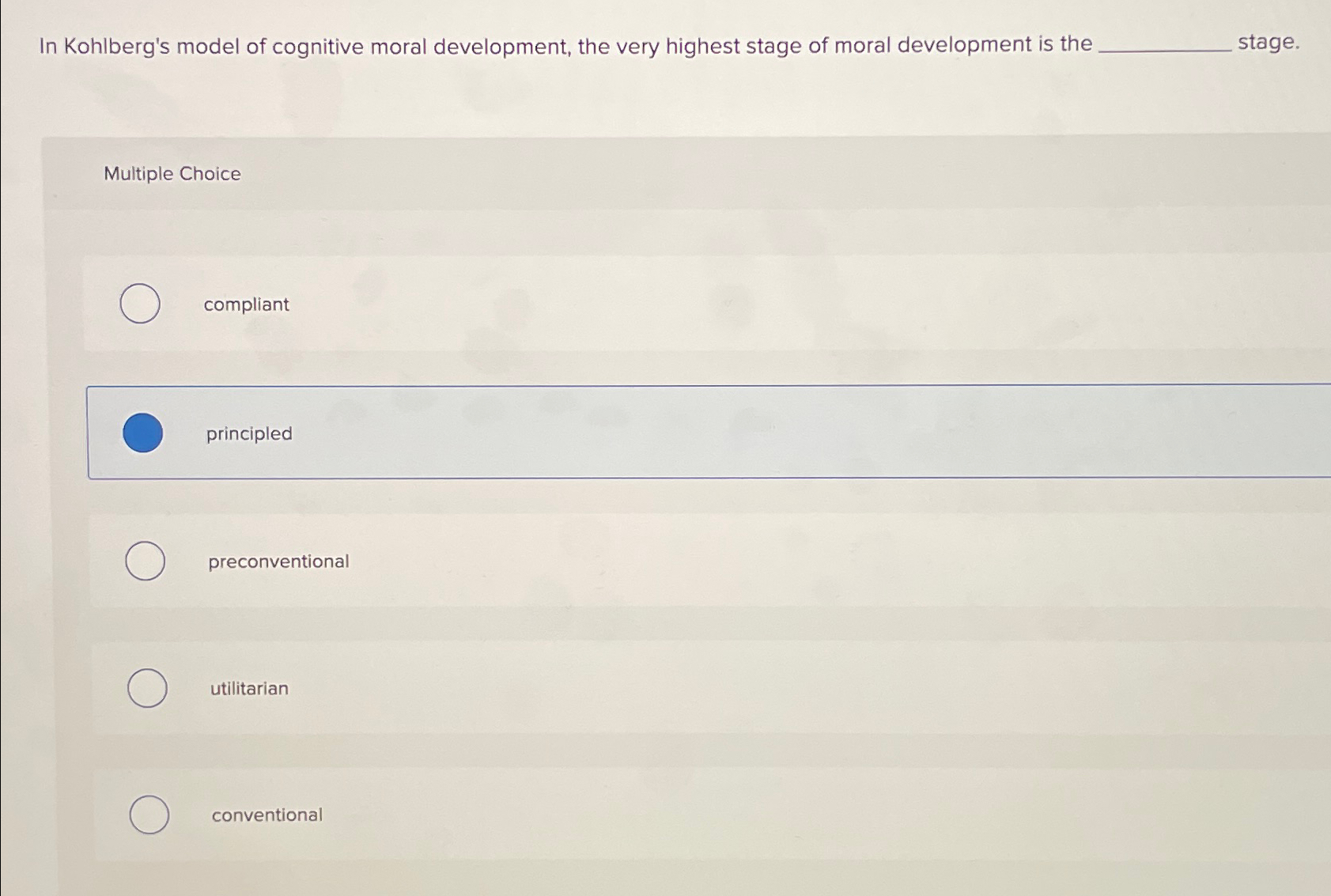 Solved In Kohlberg's model of cognitive moral development, | Chegg.com