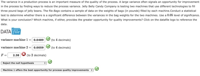 Solved The variance in a production process is an important | Chegg.com