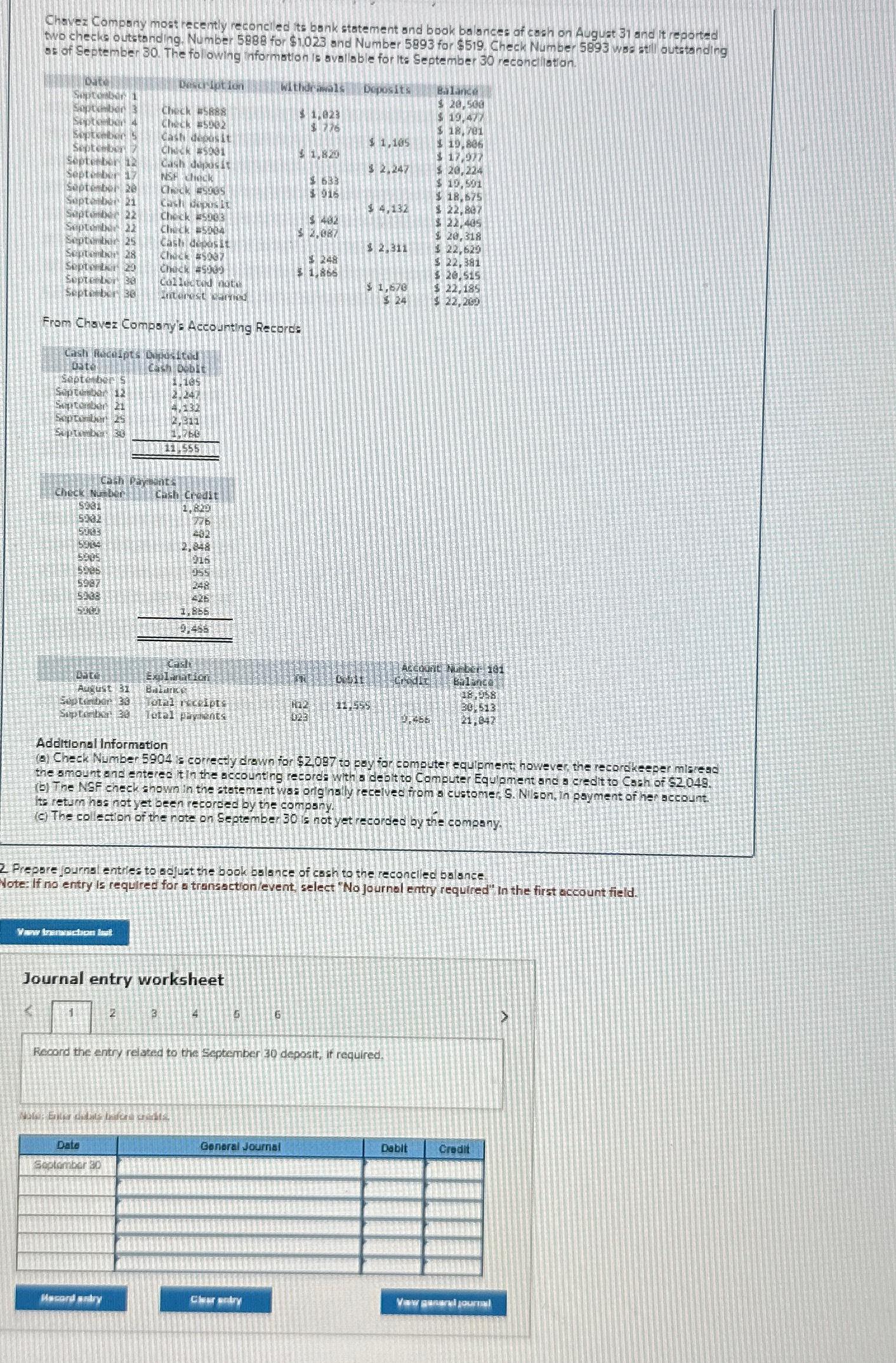 Solved Chavez Compony most iecently reconciled its bank | Chegg.com