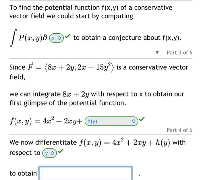 Solved Given a conservative vector field F= 8x+2y,2x+15y2 , | Chegg.com