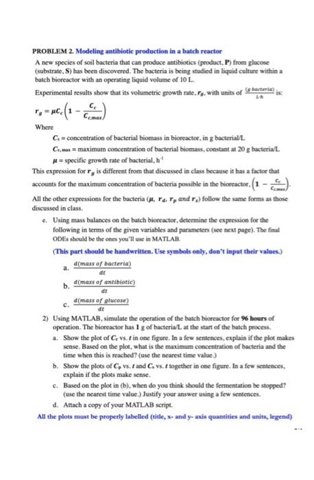 PROBLEM 1. Modeling the concentrations of reactants | Chegg.com