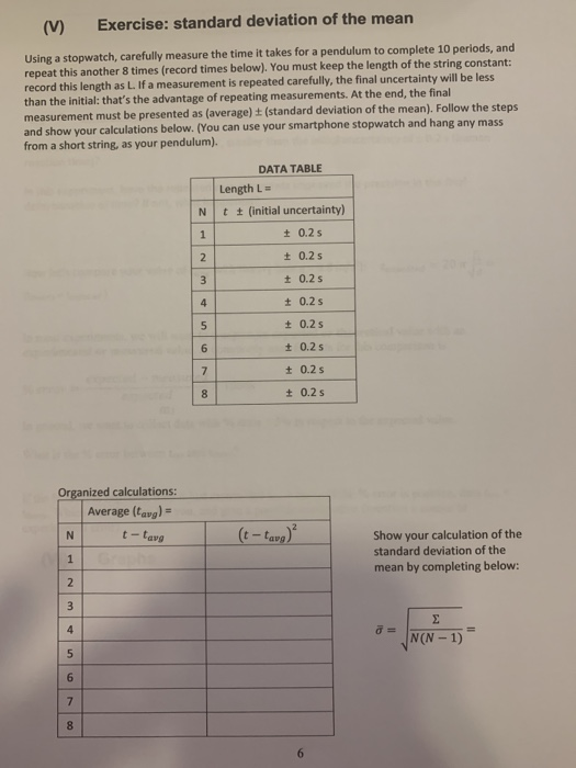 Solved (V) Exercise: standard deviation of the mean Using a | Chegg.com