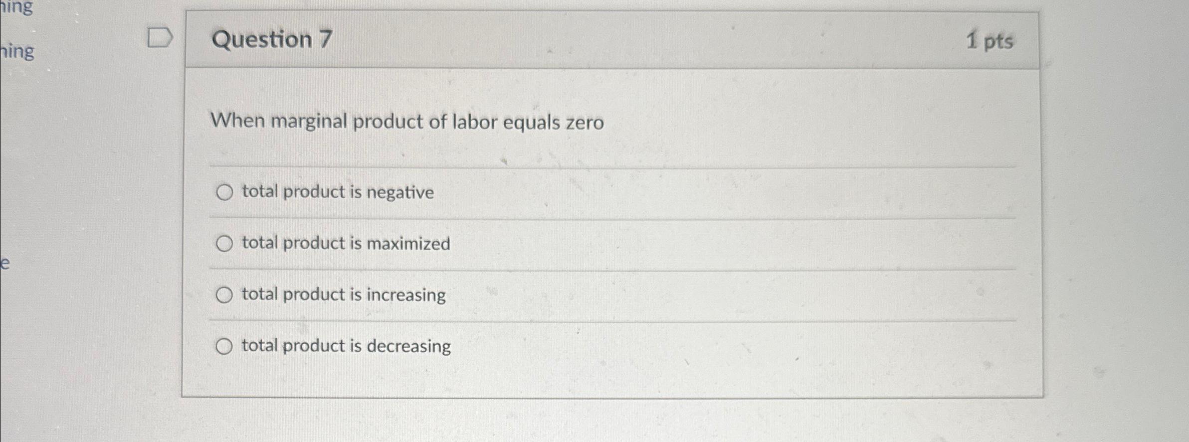 Solved Question 71 ﻿ptsWhen marginal product of labor equals | Chegg.com