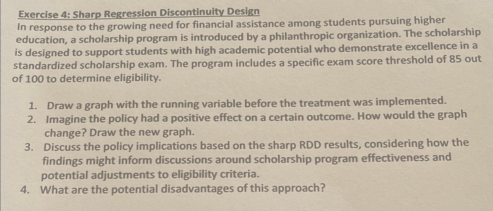 Exercise 4: Sharp Regression Discontinuity DesignIn | Chegg.com