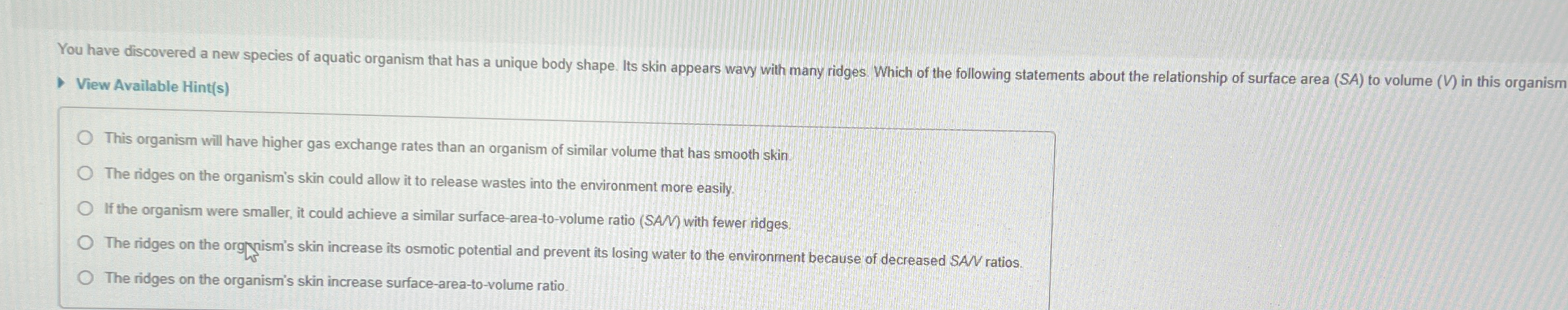 Solved View Available Hint(s)This organism will have higher | Chegg.com