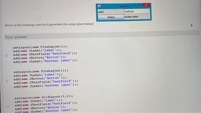 Solved Which of the following code block generates the | Chegg.com