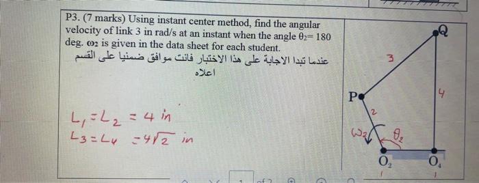 Solved P3. (7 marks) Using instant center method, find the | Chegg.com