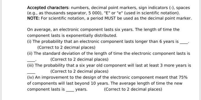 Solved Accepted characters: numbers, decimal point markers, | Chegg.com