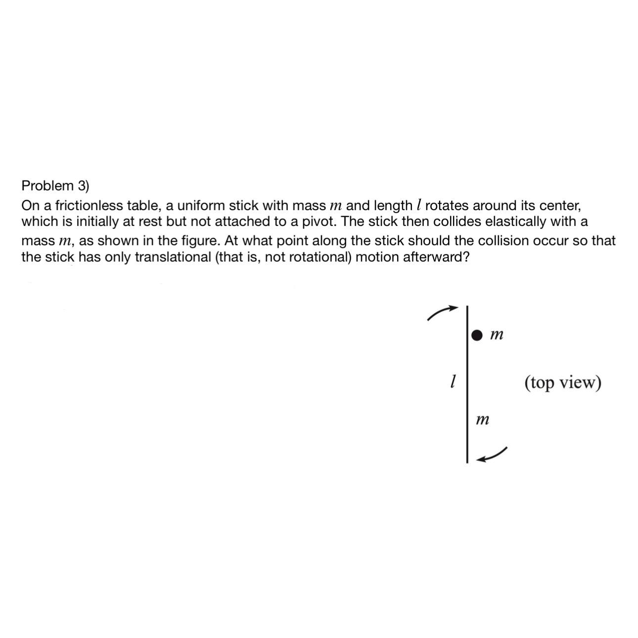 Solved Problem 3)On a frictionless table, a uniform stick | Chegg.com