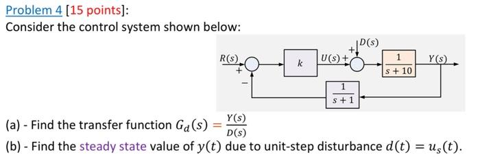 Solved Problem 4 [15 points]: Consider the control system | Chegg.com
