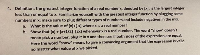 Solved Definition: the greatest integer function of a real | Chegg.com
