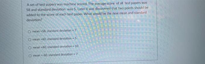 Solved A set of test papers was machine scored. The average | Chegg.com