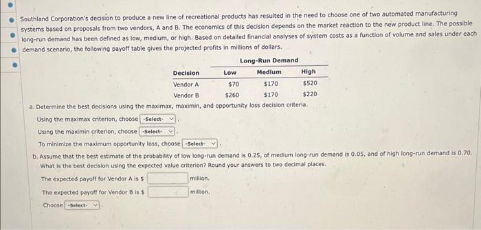 Solved Southland Corporation's decision to produce a new | Chegg.com